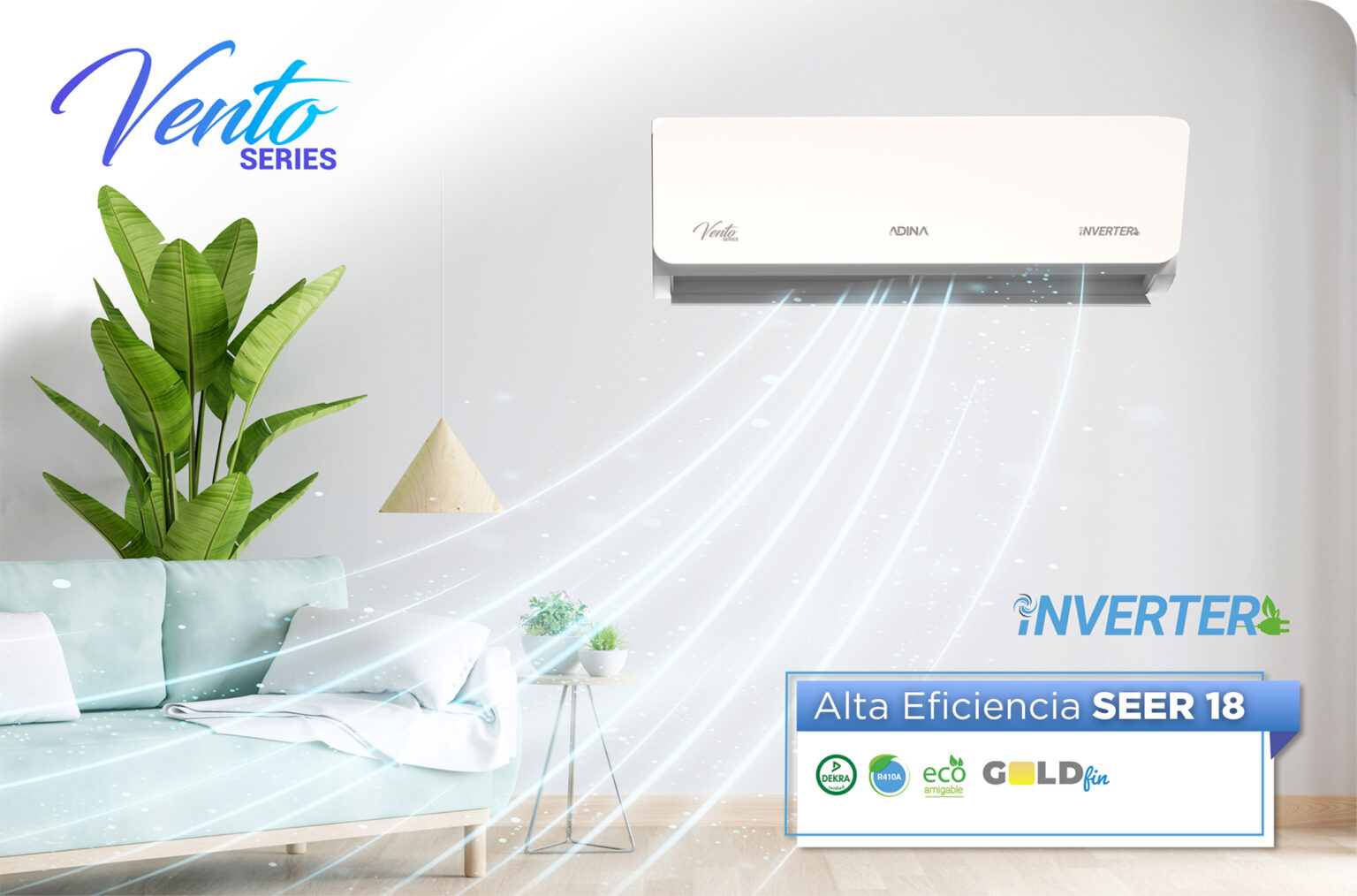 Aire Acondicionado Adina Tipo Mini Split, Serie Vento, Inverter 12,000 ...